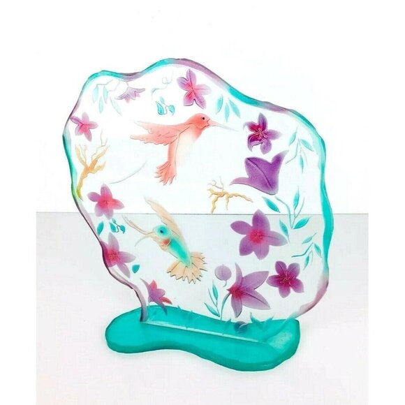 Vintage | Art | Vintage Stained Etched Glass Hummingbird Floral ...